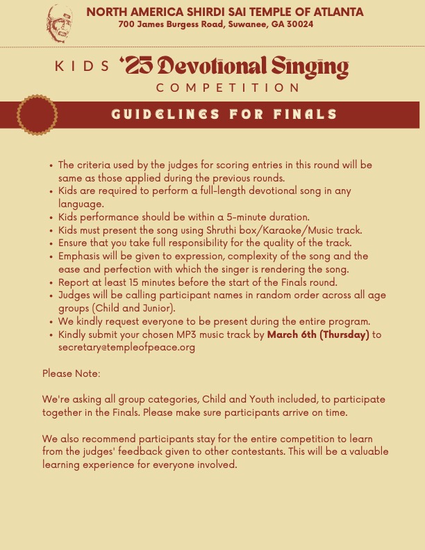 25 Singing Competition Semi-Final Round Guidelines | Shirdi Sai Temple ...