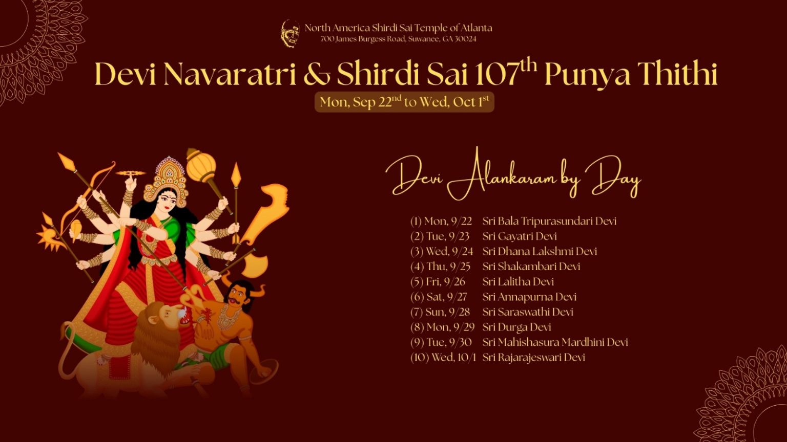 Devi Navarathri and Shirdi Sai 107th Punya Thithi | Shirdi Sai Temple ...